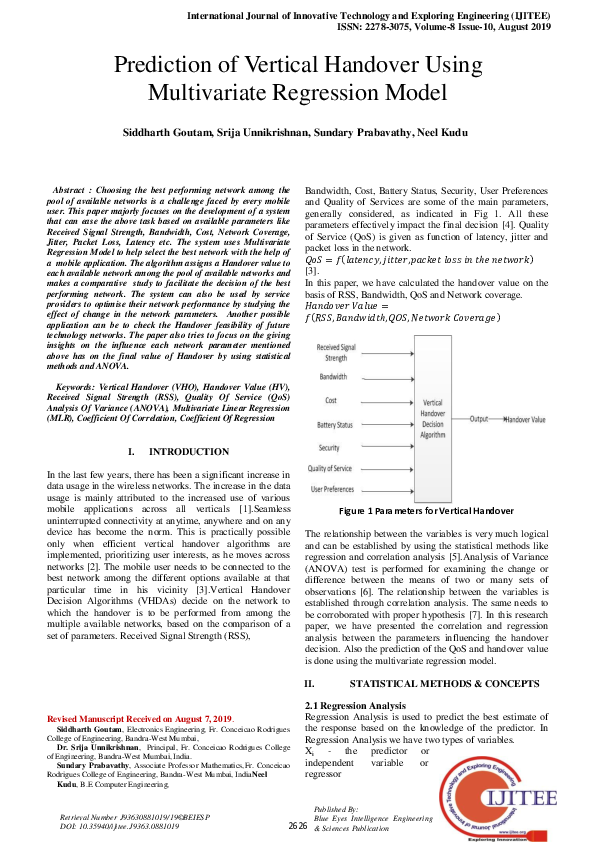 (PDF) Prediction of Vertical Handover Using Multivariate Regression Model