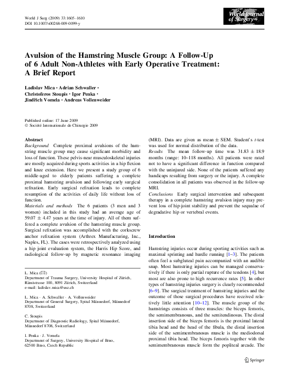 (PDF) Avulsion of the Hamstring Muscle Group: A Follow-Up of 6 Adult ...