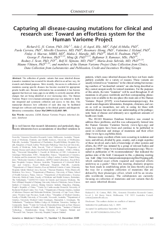 (PDF) Capturing all disease-causing mutations for clinical and research ...