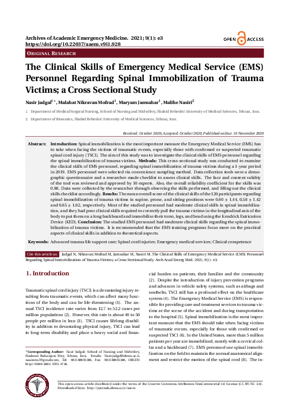 (PDF) The Clinical Skills of Emergency Medical Service (EMS) Personnel ...