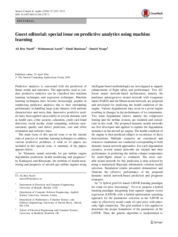 (PDF) Predictive Analytics in Machine Learning