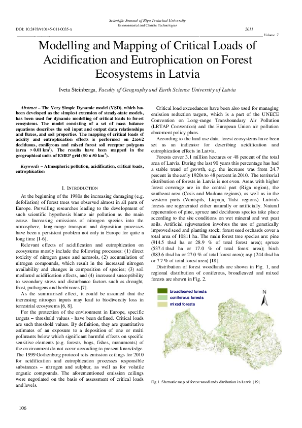 (PDF) Modelling and Mapping of Critical Loads of Acidification and ...