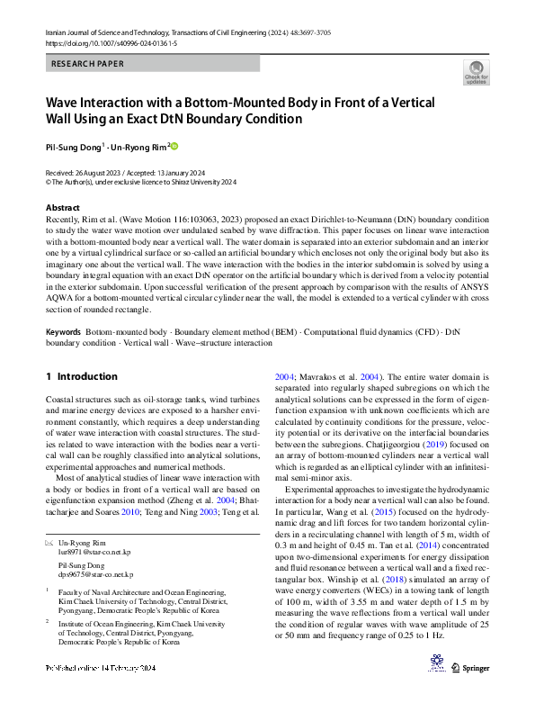 (PDF) Wave Interaction with a Bottom‑Mounted Body in Front of a ...