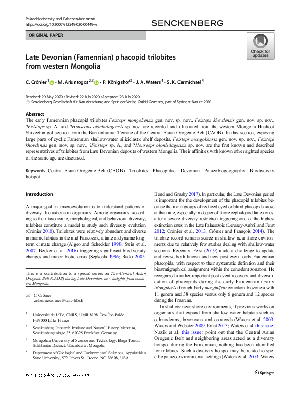 (PDF) Late Devonian (Famennian) phacopid trilobites from western Mongolia