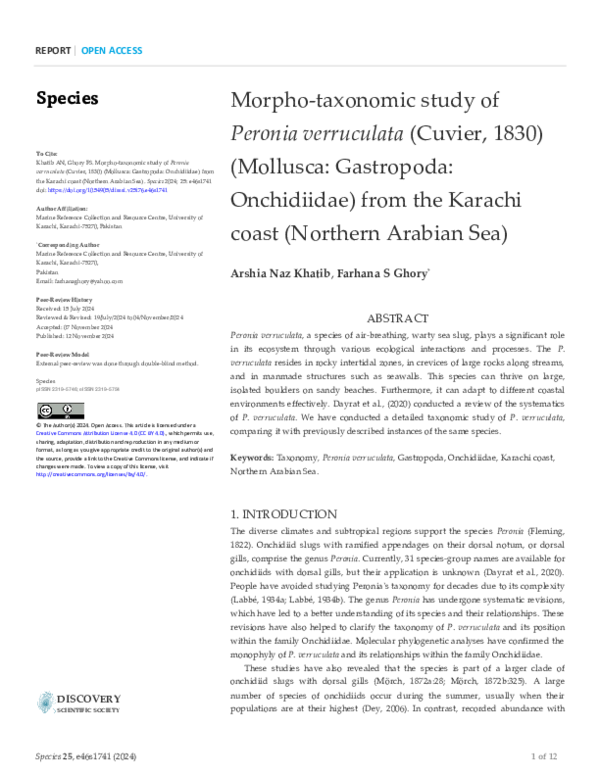 (PDF) Morpho-taxonomic study of Peronia verruculata (Cuvier, 1830 ...