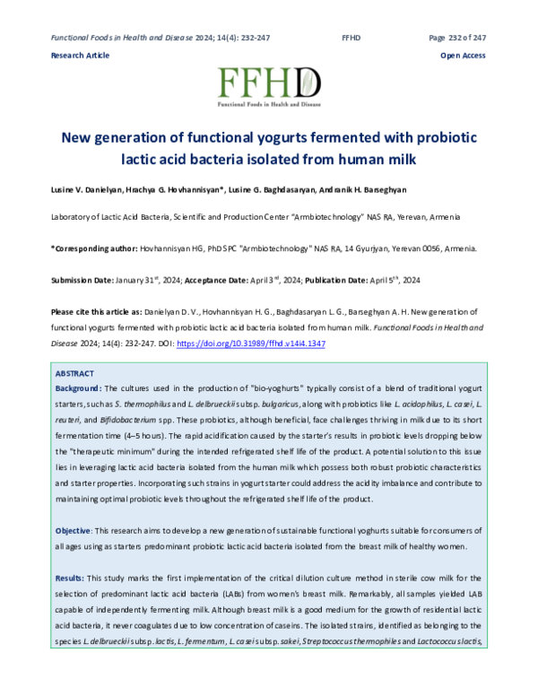 (PDF) Full ArticleNew generation of functional yogurts fermented with ...