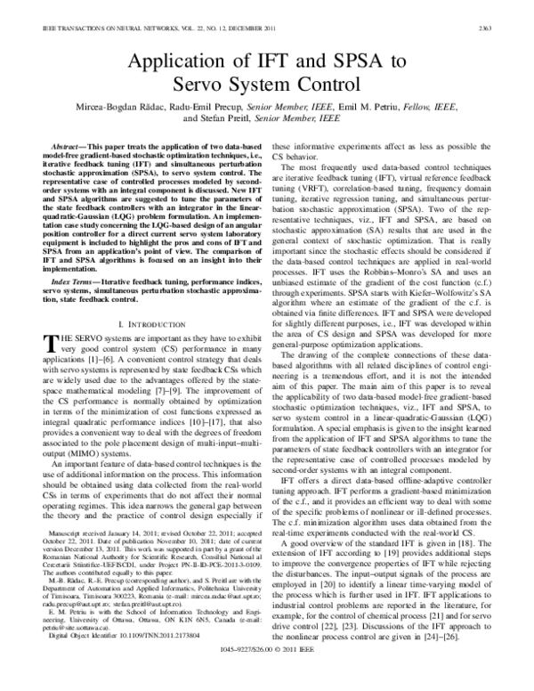 (PDF) Application of IFT and SPSA to Servo System Control