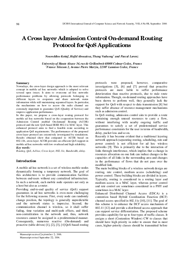 Pdf A Cross Layer Admission Control On Demand Routing Protocol For 3400