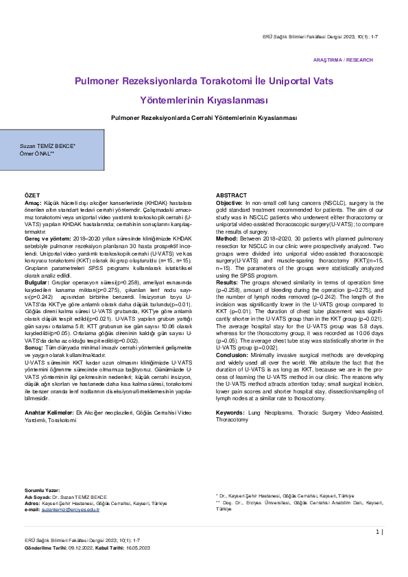 (PDF) Compari̇son of Thoracotomy and Uni̇portal Vats Techni̇ques İn ...