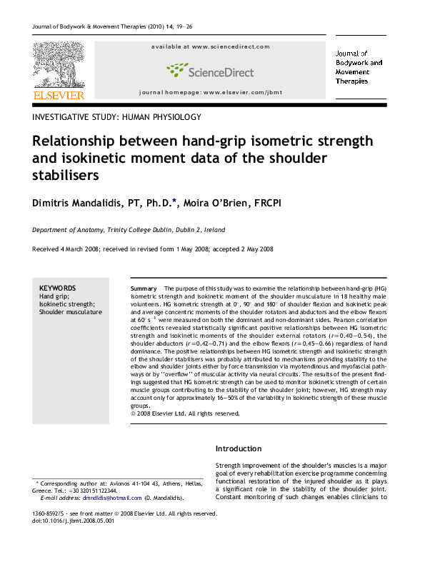 (PDF) Relationship between hand-grip isometric strength and isokinetic ...