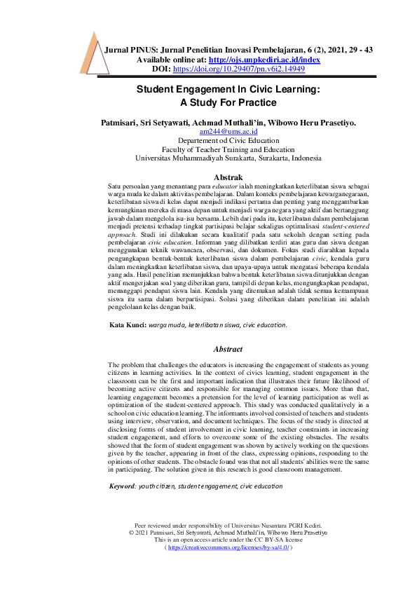 (PDF) Student Engagement In Civic Learning: A Study For Practice