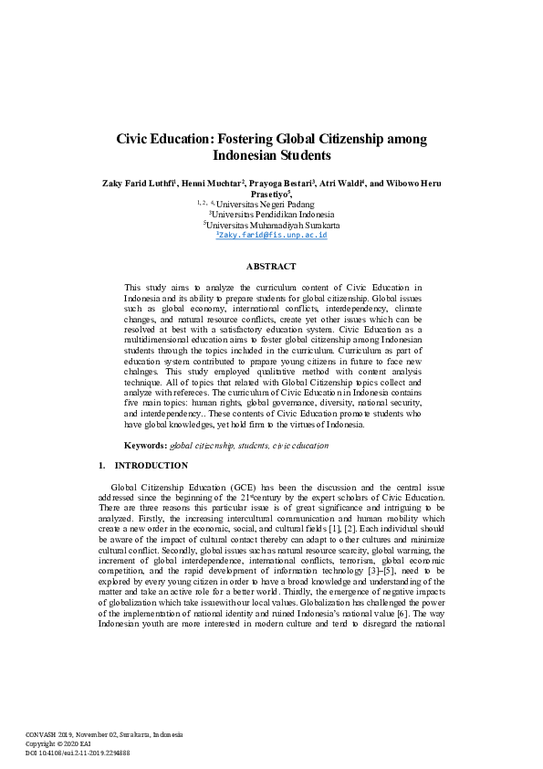 (PDF) Civic Education: Fostering Global Citizenship among Indonesian ...