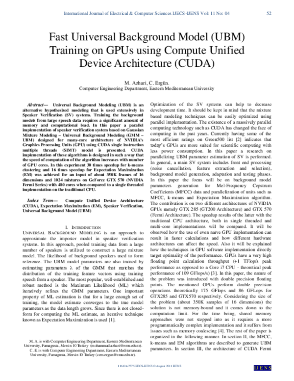 (PDF) Fast Universal Background Model (UBM) Training on GPUs using ... (PDF) Fast Universal Background Model (UBM) Training on GPUs using ...