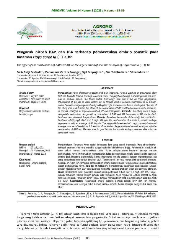 (PDF) Pengaruh nisbah BAP dan IBA terhadap pembentukan embrio somatik ...