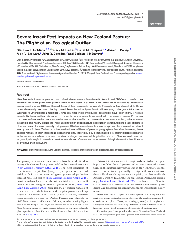 (PDF) Severe Insect Pest Impacts on New Zealand Pasture: The Plight of ...
