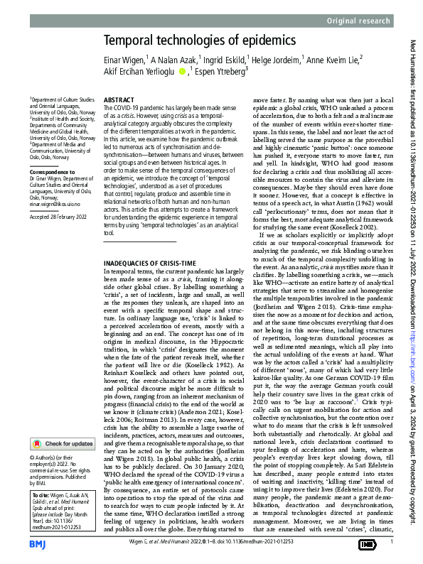 (PDF) Temporal technologies of epidemics