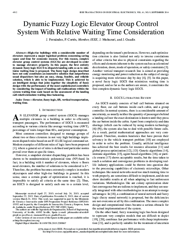 (PDF) Dynamic Fuzzy Logic Elevator Group Control System With Relative ...