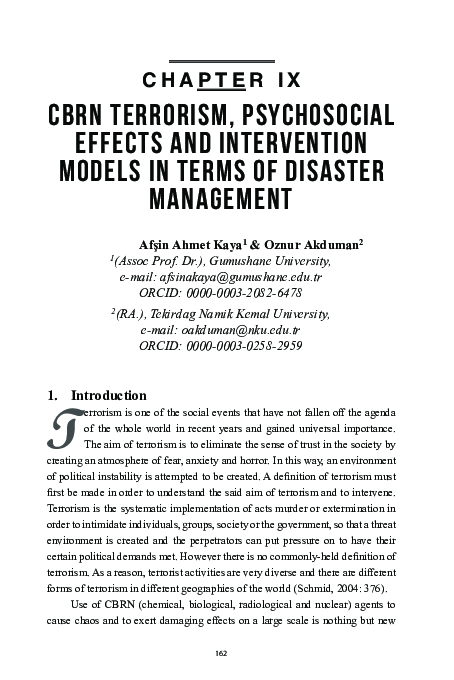 (PDF) CBRN TERRORISM, PSYCHOSOCIAL EFFECTS AND INTERVENTION MODELS IN ...