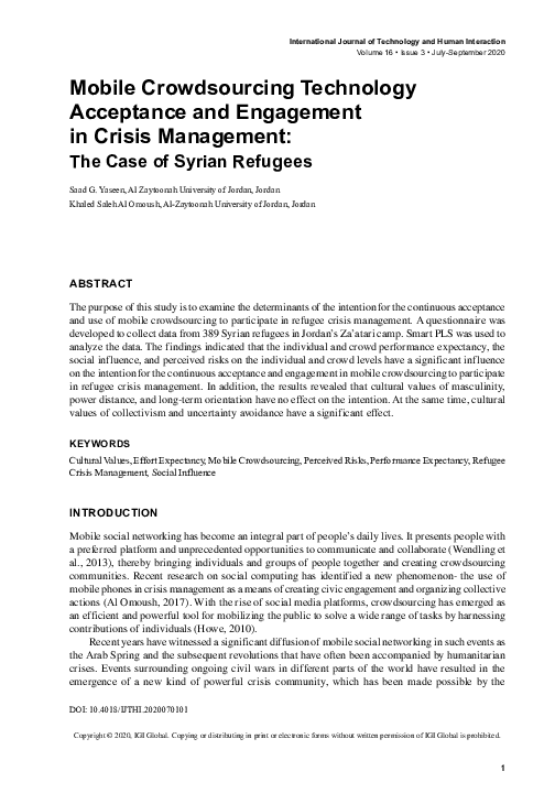 (PDF) Mobile Crowdsourcing Technology Acceptance and Engagement in Crisis Management