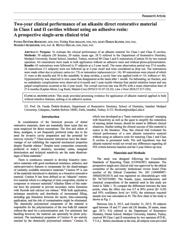 (PDF) Two-year clinical performance of an alkasite direct restorative ...