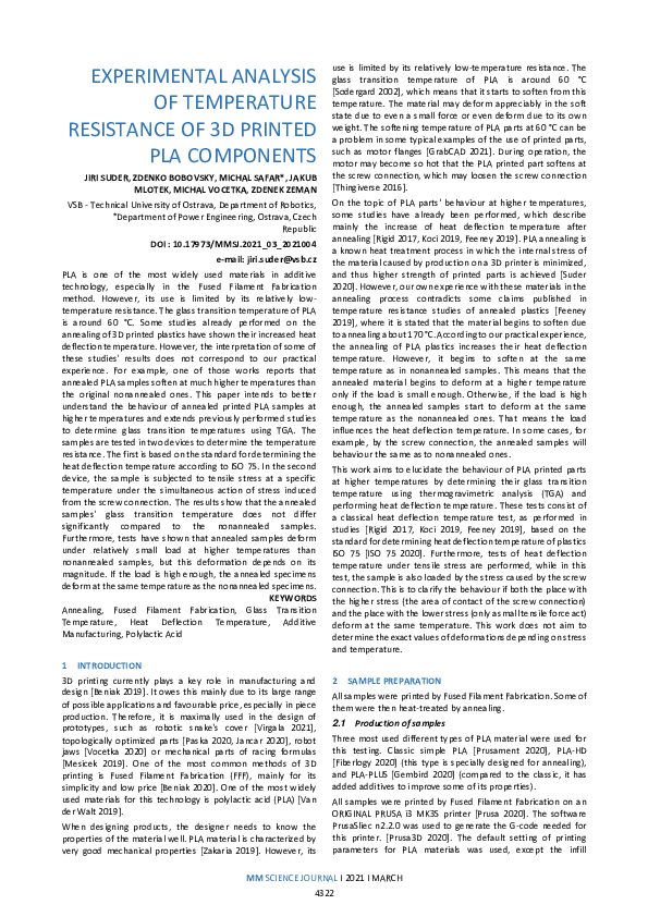 (PDF) Experimental Analysis of Temperature Resistance of 3D Printed Pla Components