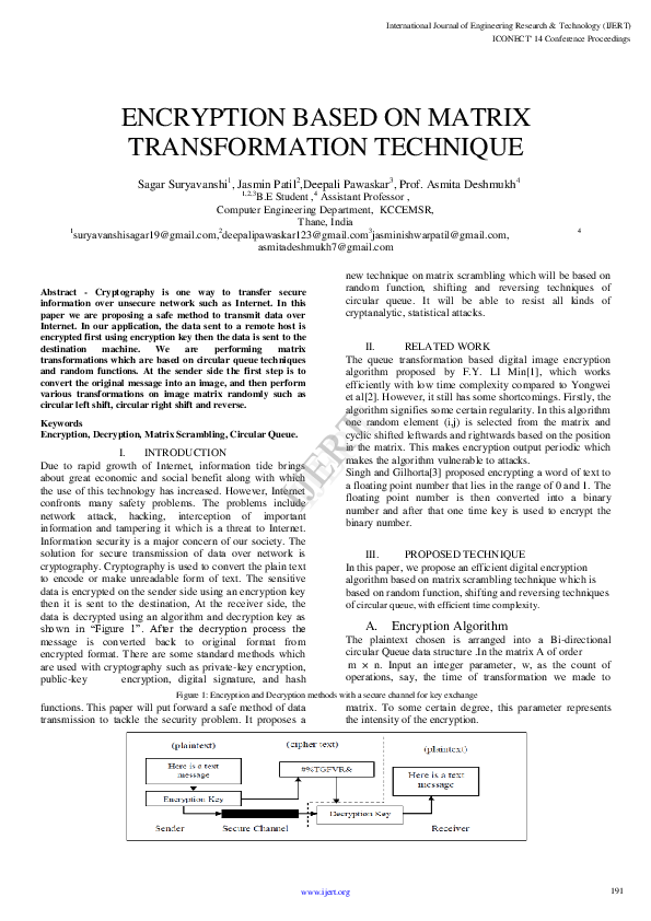 (PDF) Encryption Based on Matrix Transformation Technique