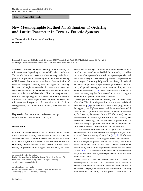 (PDF) New Metallographic Method for Estimation of Ordering and Lattice Parameter in Ternary ...