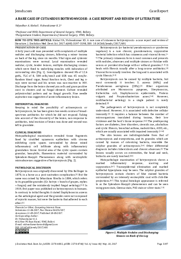 (PDF) A Rare Case of Cutaneous Botryomycosis- a Case Report and Review ...