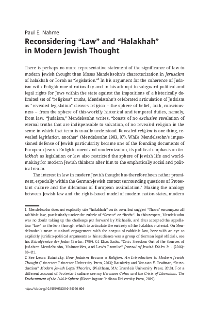 (PDF) Nahme - Reconsidering Law and Halakha in Modern Jewish Thought