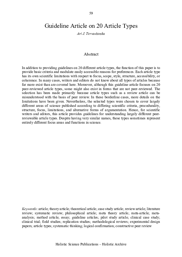 (PDF) Guideline Article on 20 Article Types