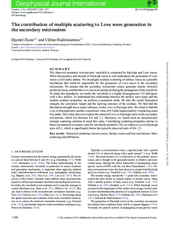 (PDF) The contribution of multiple scattering to Love wave generation ...