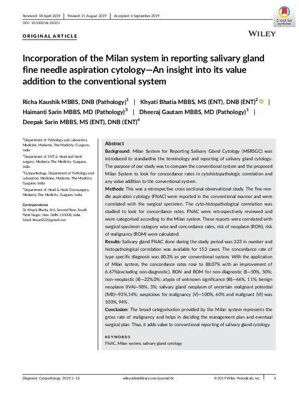 (PDF) Incorporation of the Milan system in reporting salivary gland ...
