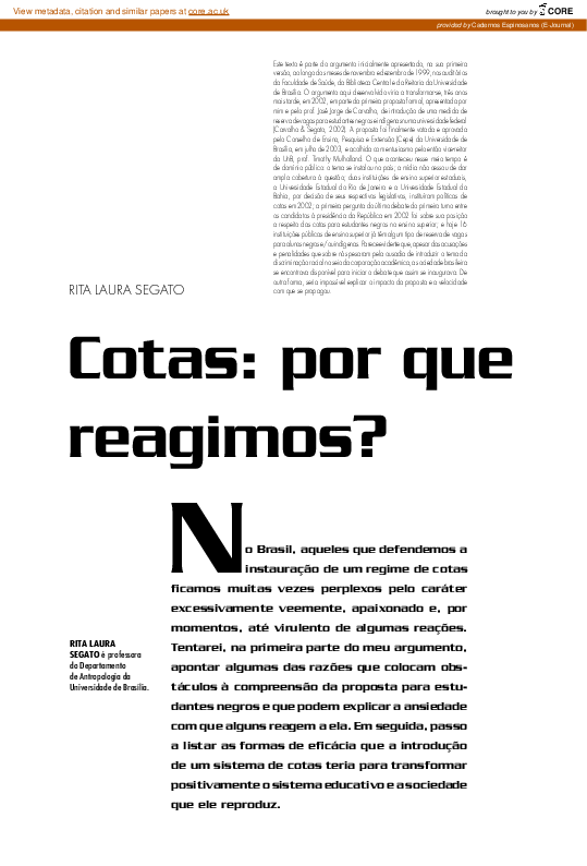 (PDF) Cotas: por que reagimos?