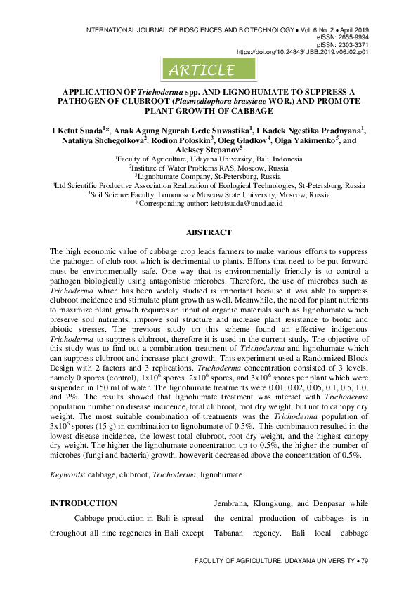 Pdf Application Of Trichoderma Spp And Lignohumate To Suppress A Pathogen Of Clubroot