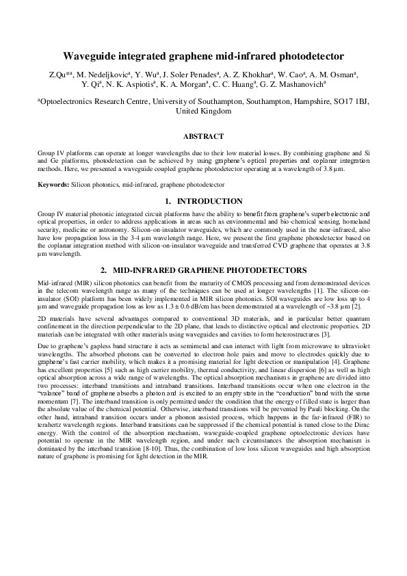 (PDF) Waveguide integrated graphene mid-infrared photodetector