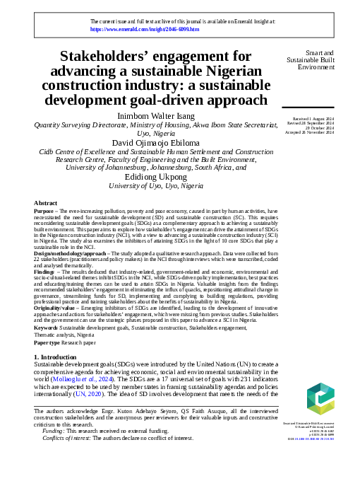 (PDF) Stakeholders' Engagement for Advancing a Sustainable Nigerian Construction Industry: A ...