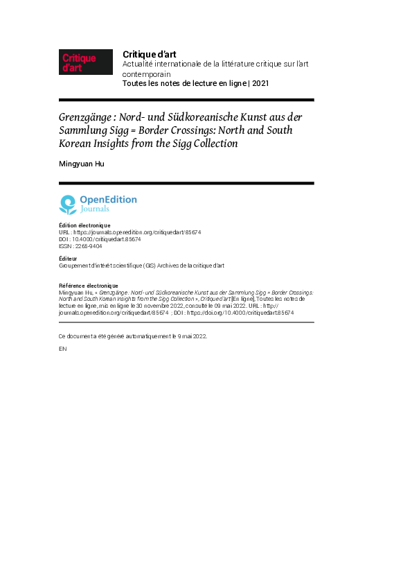 (PDF) Grenzgänge : Nord- und Südkoreanische Kunst aus der Sammlung Sigg ...