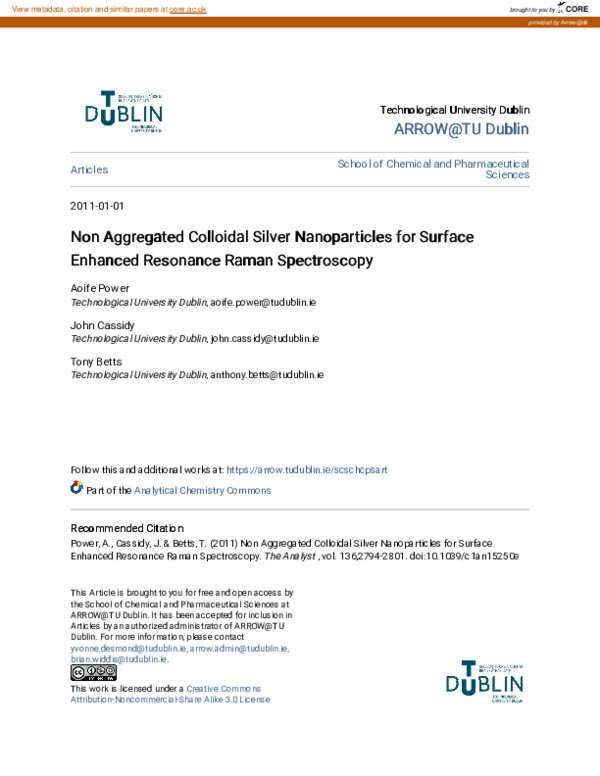 (PDF) Non aggregated colloidal silver nanoparticles for surface enhanced resonance Raman ...