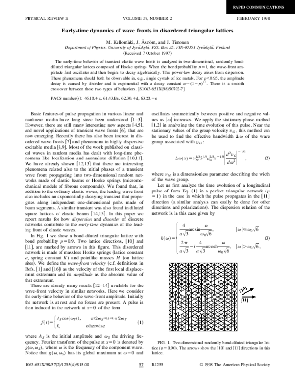 (PDF) Early-time dynamics of wave fronts in disordered triangular lattices