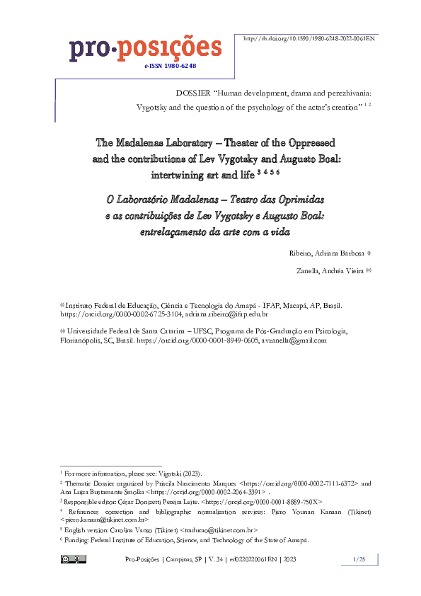 (PDF) The Madalenas Laboratory – Theater of the Oppressed and the contributions of Lev Vygotsky ...
