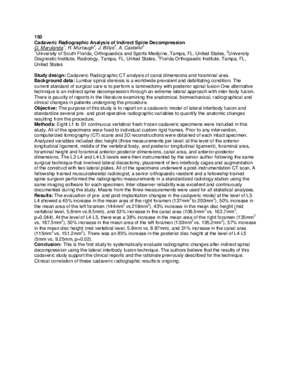 (PDF) Cadaveric Radiographic Analysis of Indirect Spine Decompression