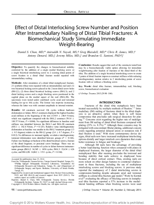 (PDF) Effect of Distal Interlocking Screw Number and Position After ...