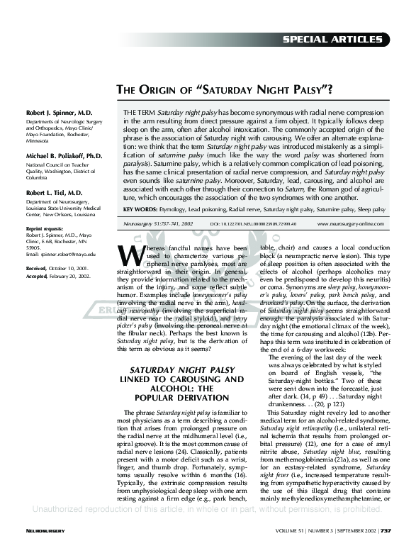 (PDF) The Origin of “Saturday Night Palsy”?