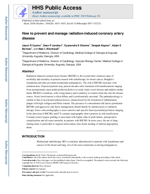(PDF) How to prevent and manage radiation-induced coronary artery disease