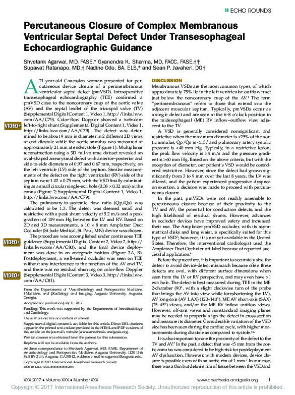 (PDF) Percutaneous Closure of Complex Membranous Ventricular Septal ...