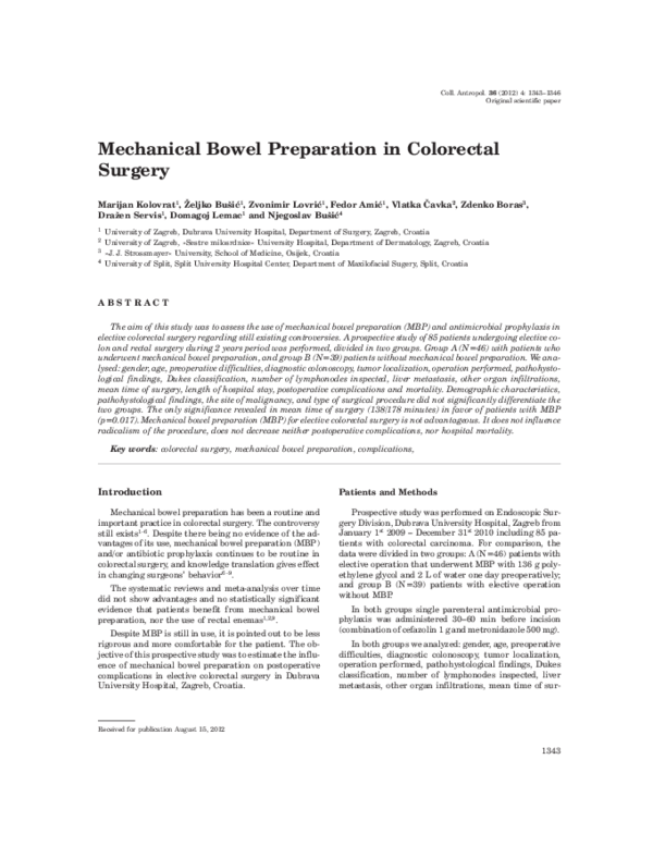 (PDF) Mechanical bowel preparation in colorectal surgery