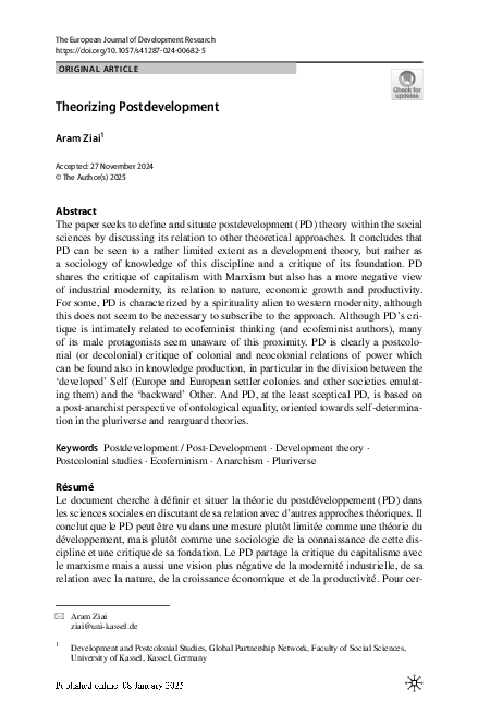 (PDF) Ziai, Theorizing Post-development