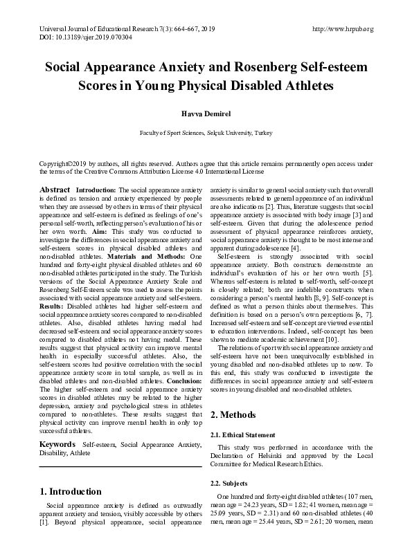 (PDF) Social Appearance Anxiety and Rosenberg Self-esteem Scores in ...
