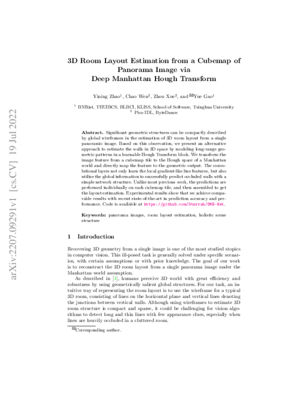 Pdf 3d Room Layout Estimation From A Cubemap Of Panorama Image Via Deep Manhattan Hough Transform