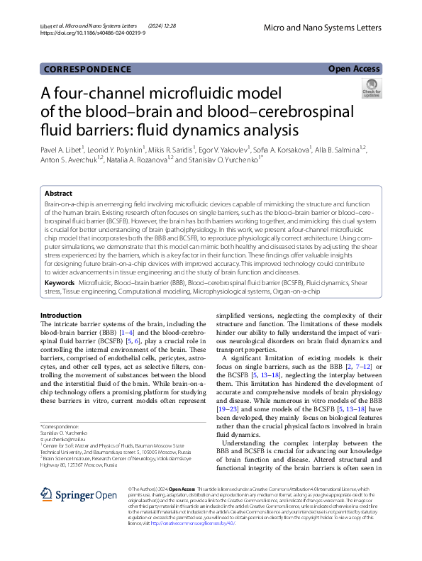 (PDF) A four‑channel microfluidic model of the blood–brain and blood–cerebrospinal fluid ...